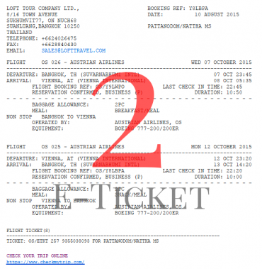 Austrian Airlines E-Ticket number - LOFT GIRL